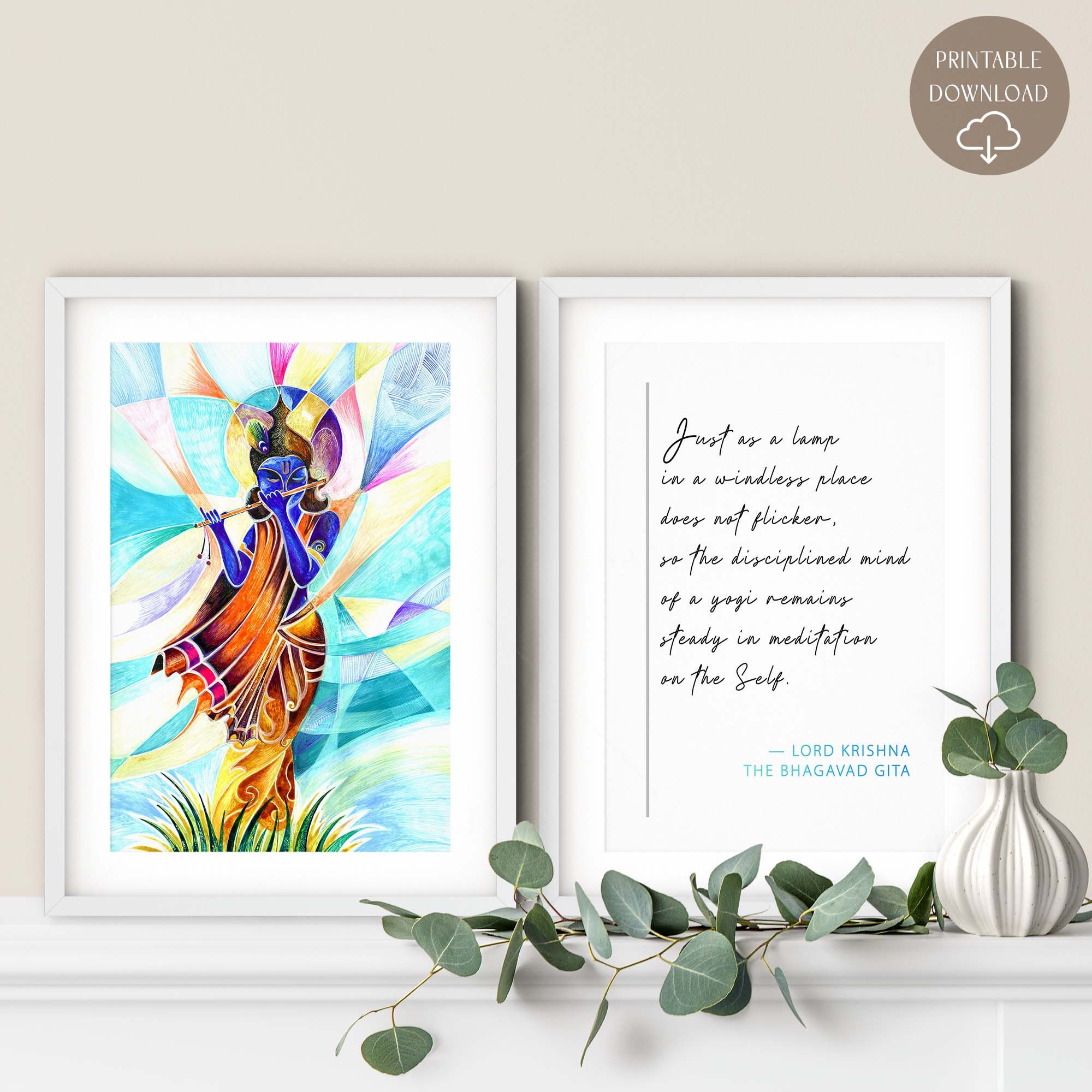 Krishna Bhagavad Gita 2-piece Yoga Wall Decoration | Meditative Art ...