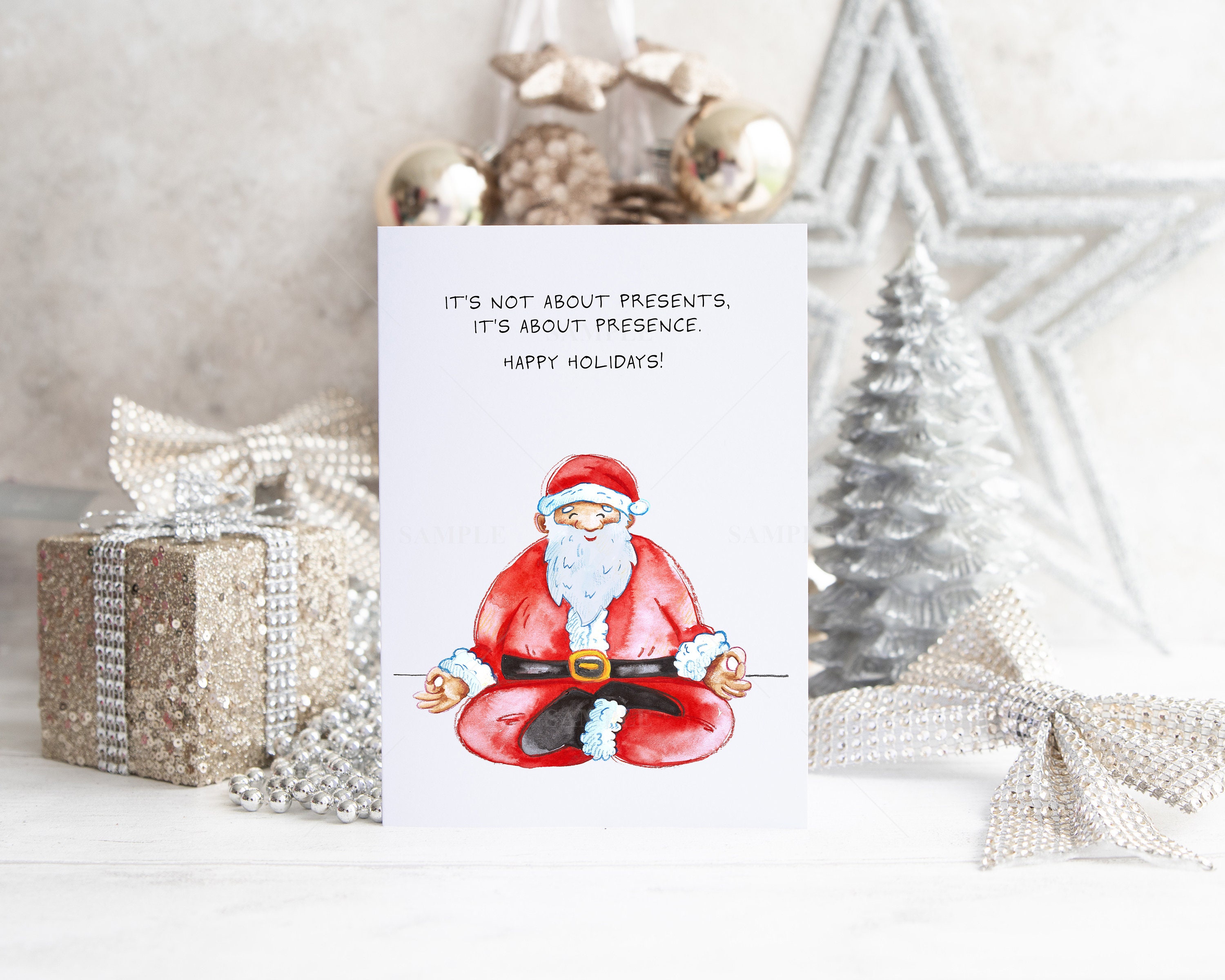 Santa Claus Yoga Christmas Card Yoga Holiday Card Yoga Greeting Card ...