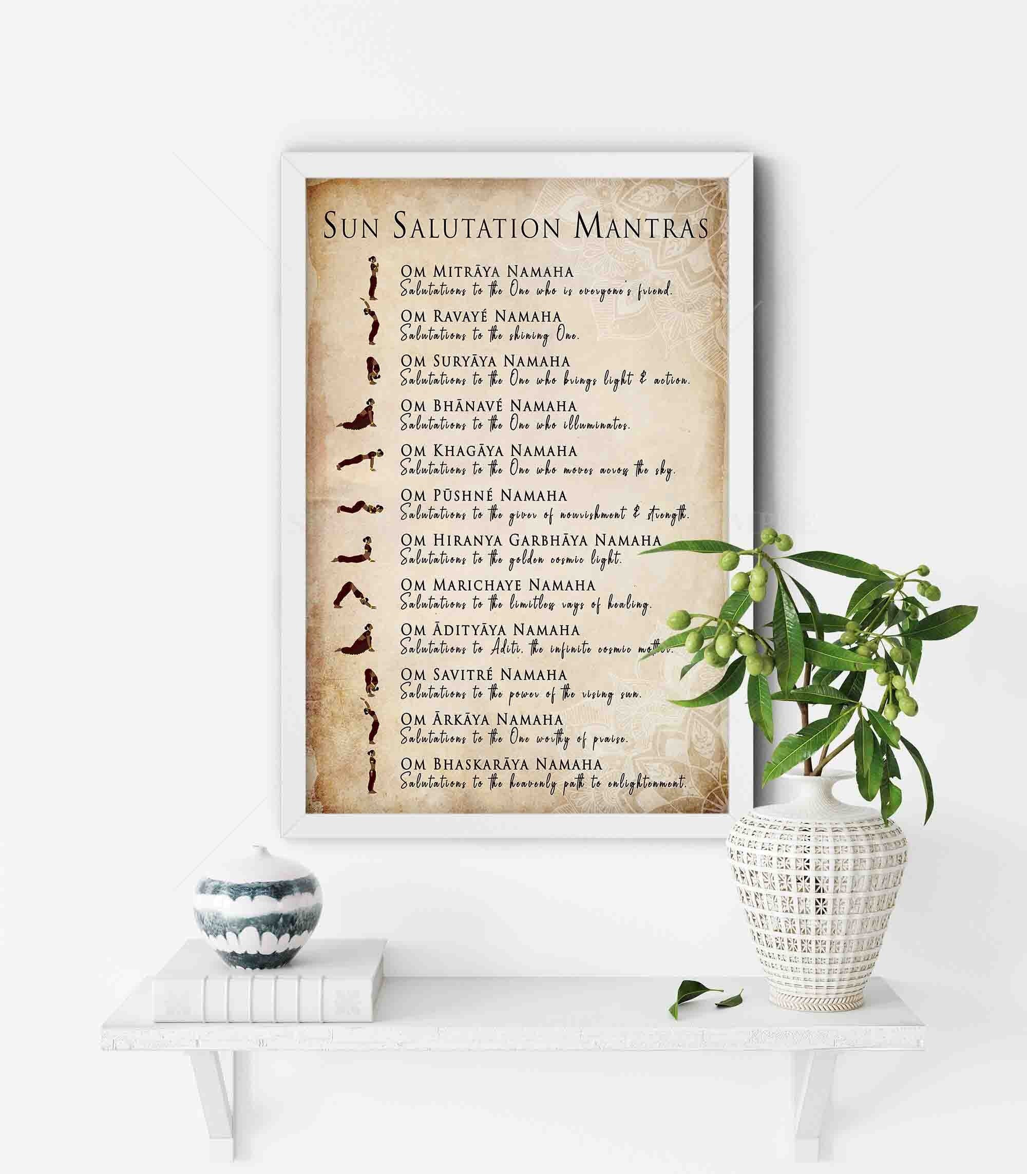 Sun Salutation Mantras Surya Namaskar Mantras Yoga Wall - Etsy