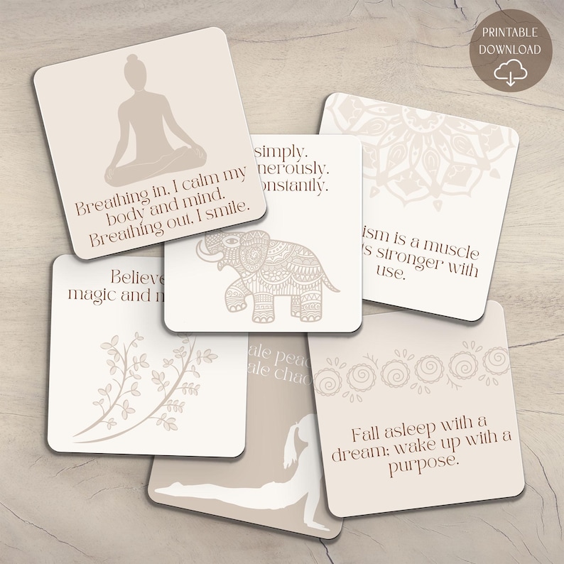 30 Printable Yoga Affirmation Cards | Mental Health Aids | Meditation Mindfulness Cards | Boho ...