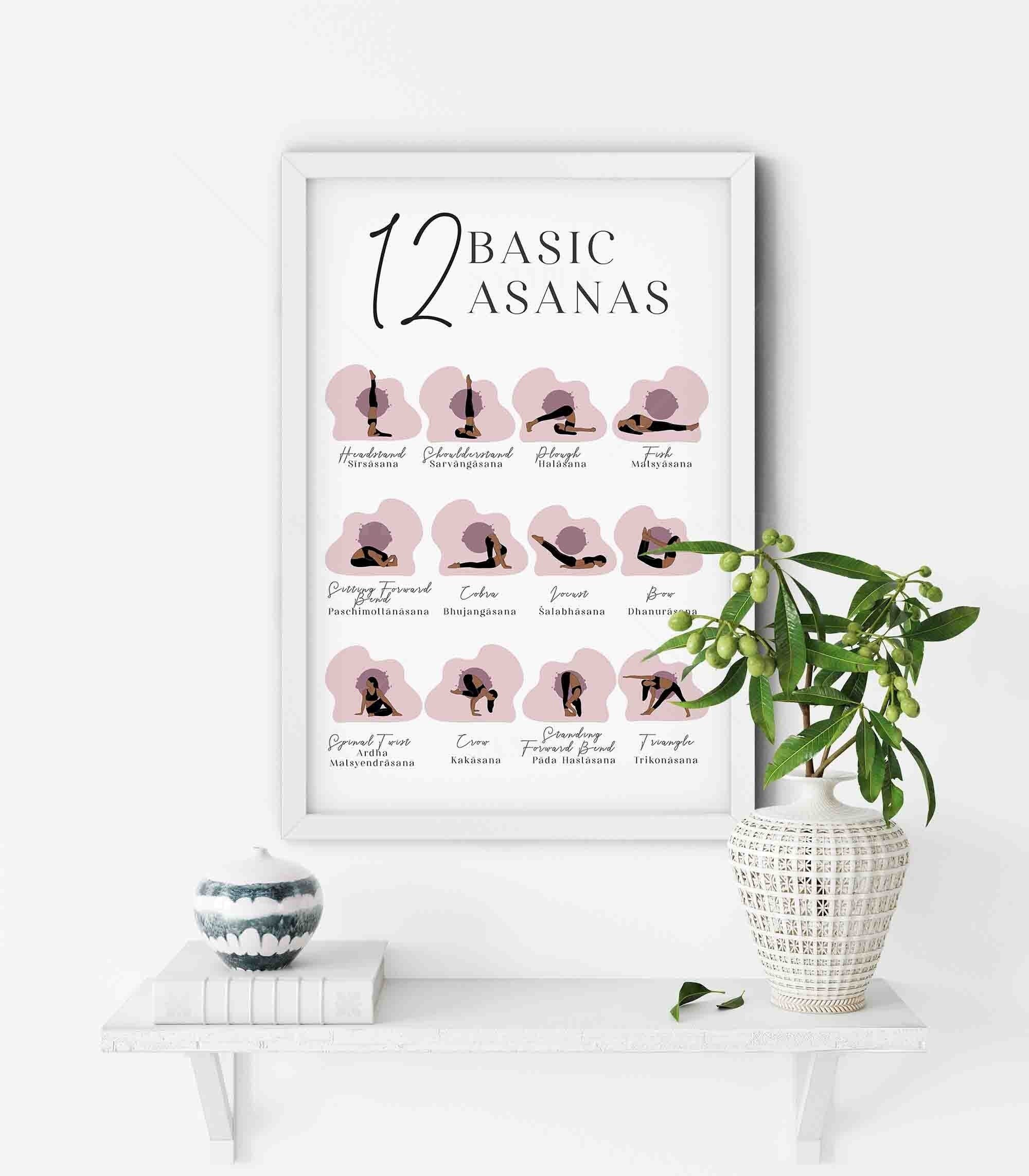 The 12 Basic Yoga Poses in English & Sanskrit With Illustrations | Yoga ...