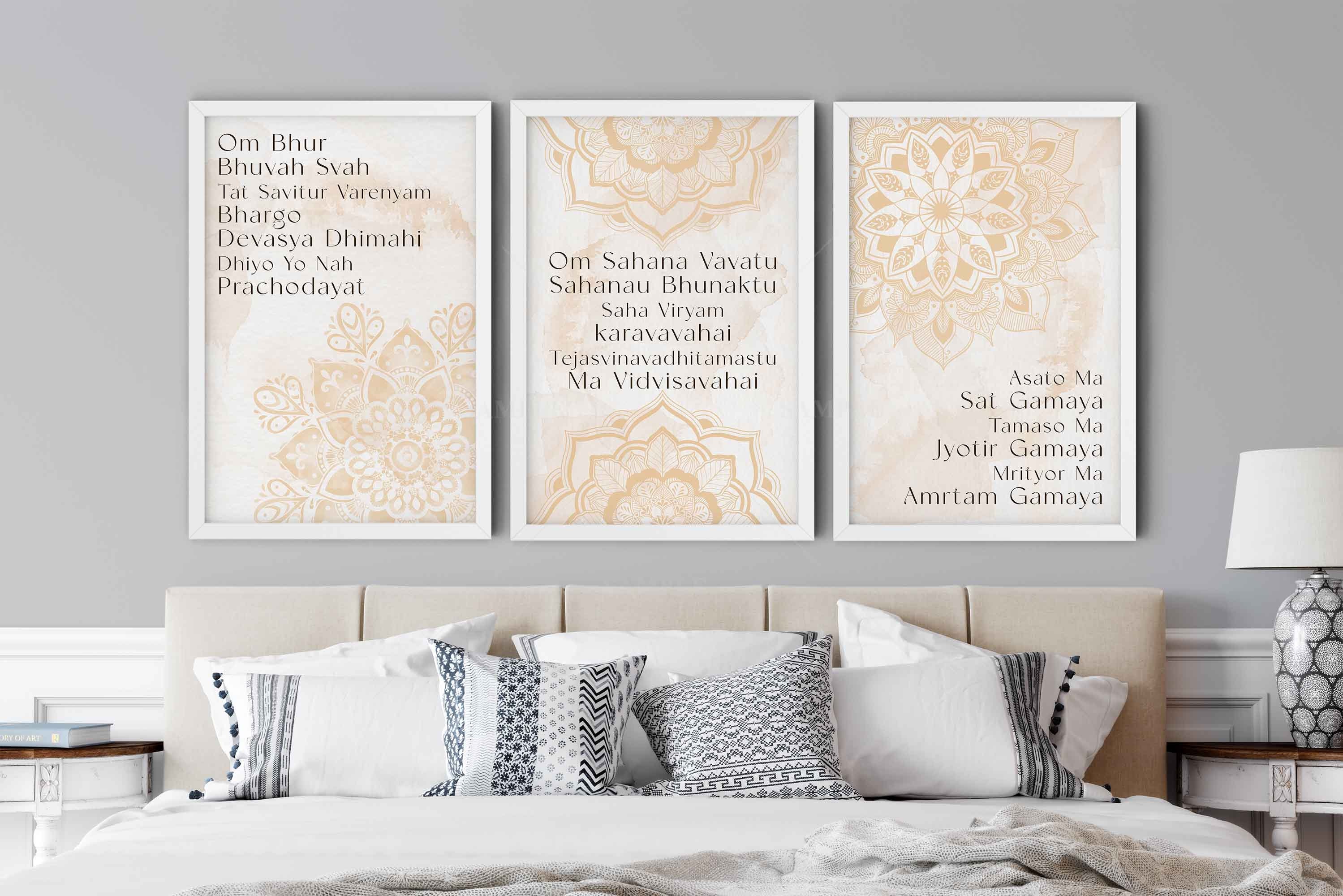 Sanskrit Mantras 3-piece Wall Art | 3-panel Yoga Wall Decoration ...