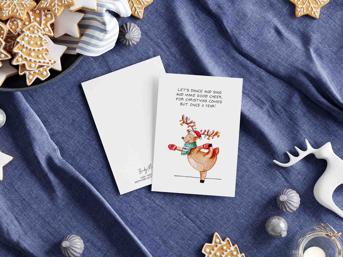 Reindeer Yoga Christmas Card Yoga Holiday Card Yoga Greeting Card Lord ...