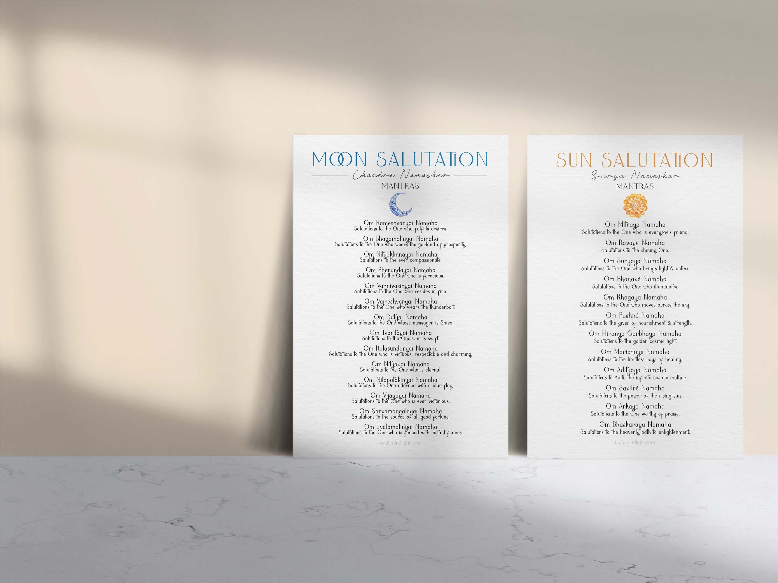 Sun Salutation & Moon Salutation Sanskrit Mantra Cards Surya Namaskar ...