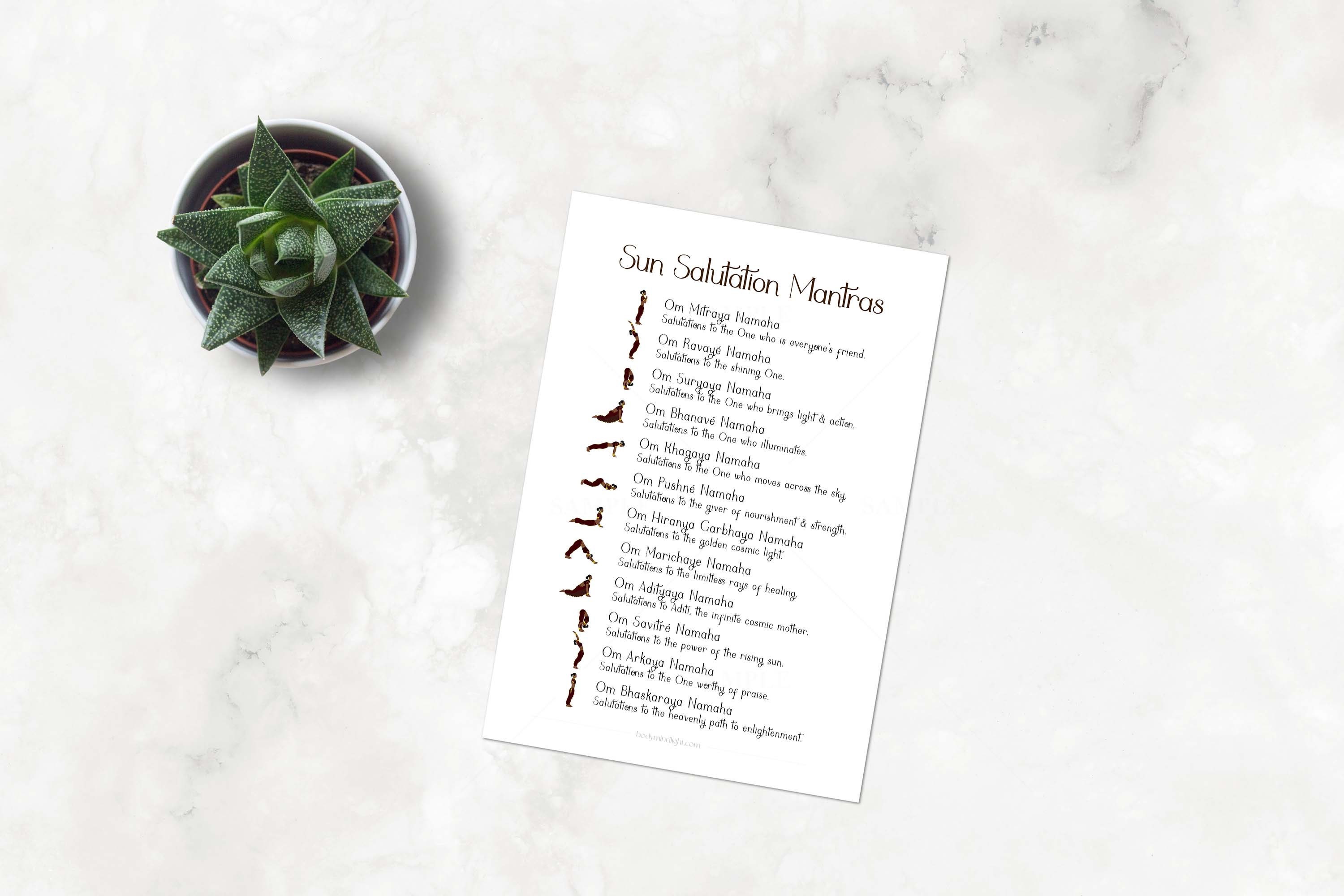 Sun Salutation Mantra Cards With Illustrations: Surya Namaskar Yoga ...