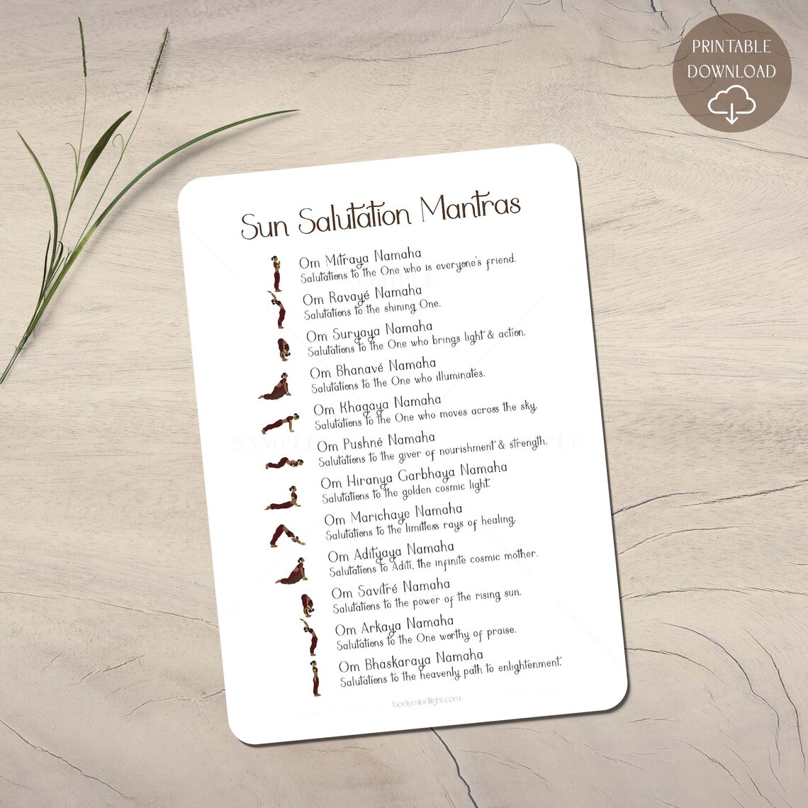 Sun Salutation Mantra Cards: Surya Namaskar Yoga Poses (digital ...