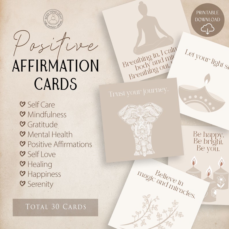 30 Printable Yoga Affirmation Cards | Mental Health Aids | Meditation ...