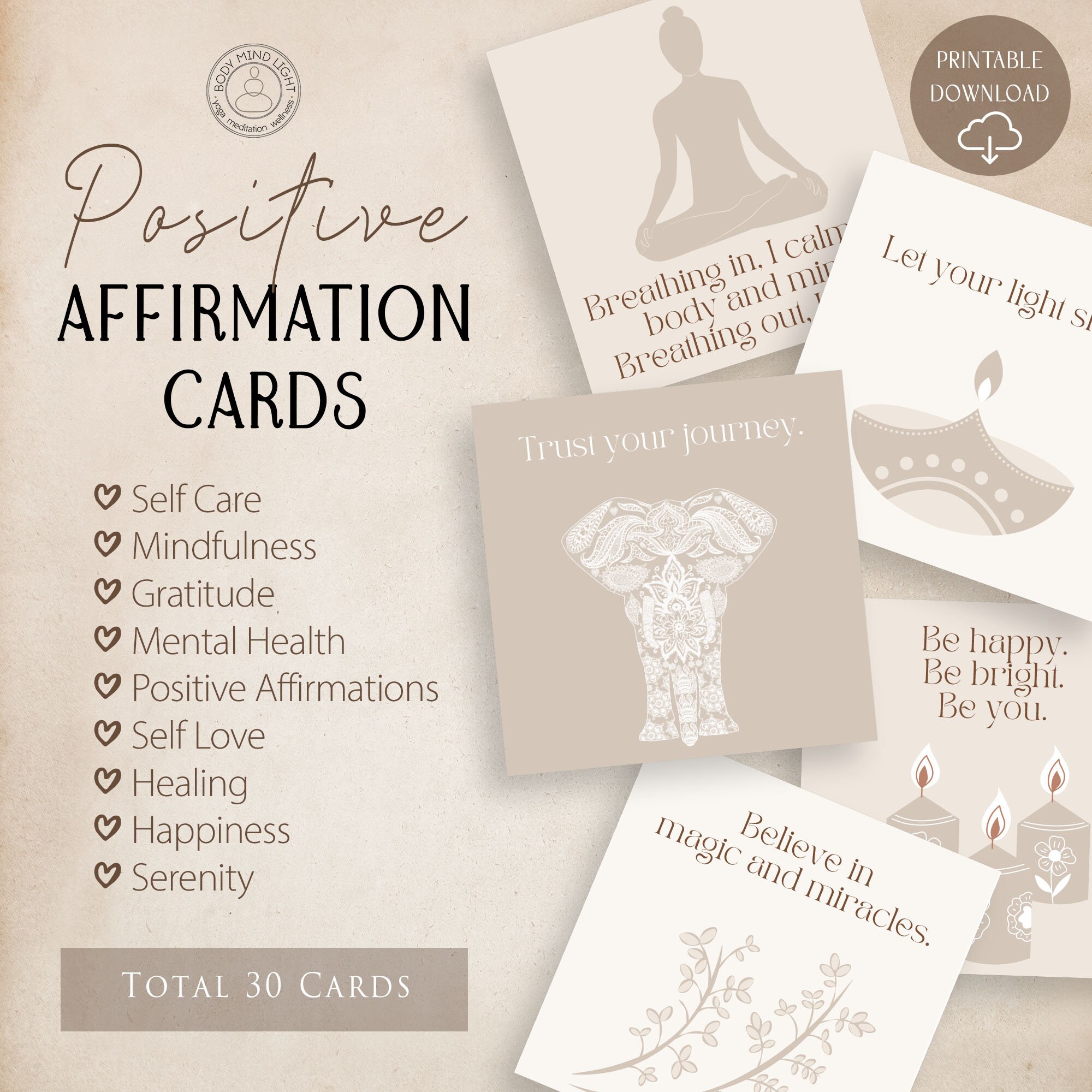 30 Printable Yoga Affirmation Cards | Mental Health Aids | Meditation ...