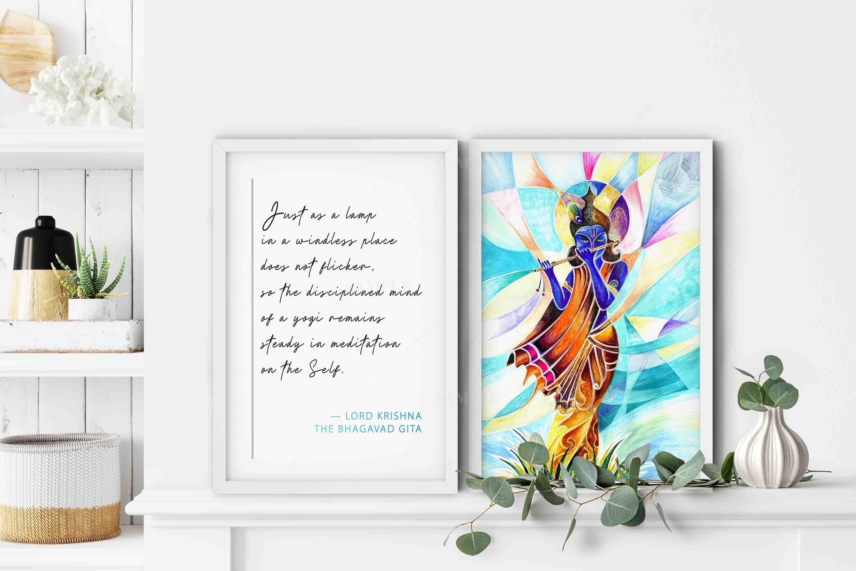 Krishna Bhagavad Gita 2-piece Yoga Wall Decoration | Meditative Art ...
