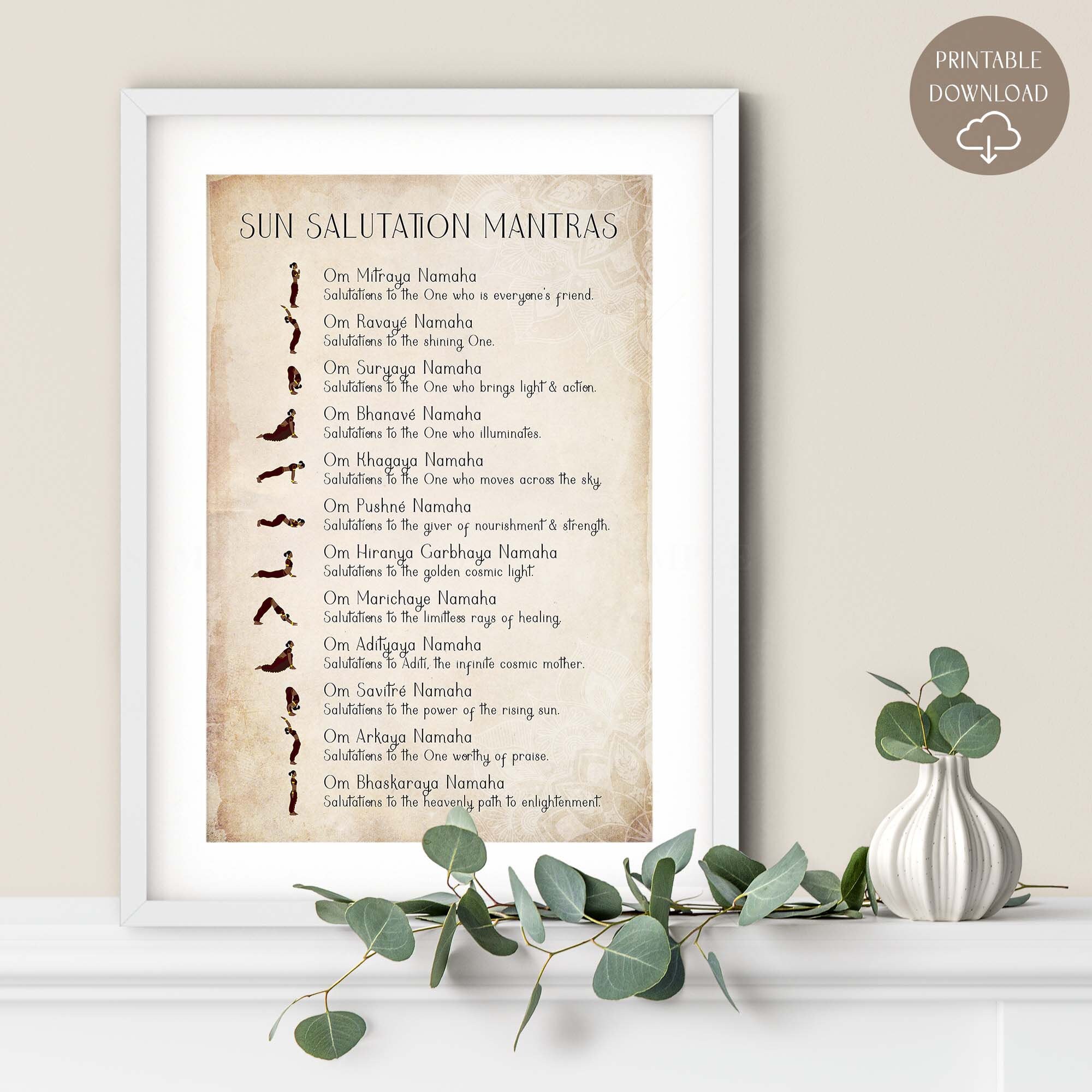 Sun Salutation Mantras, Surya Namaskar Mantras Yoga Wall Decoration ...