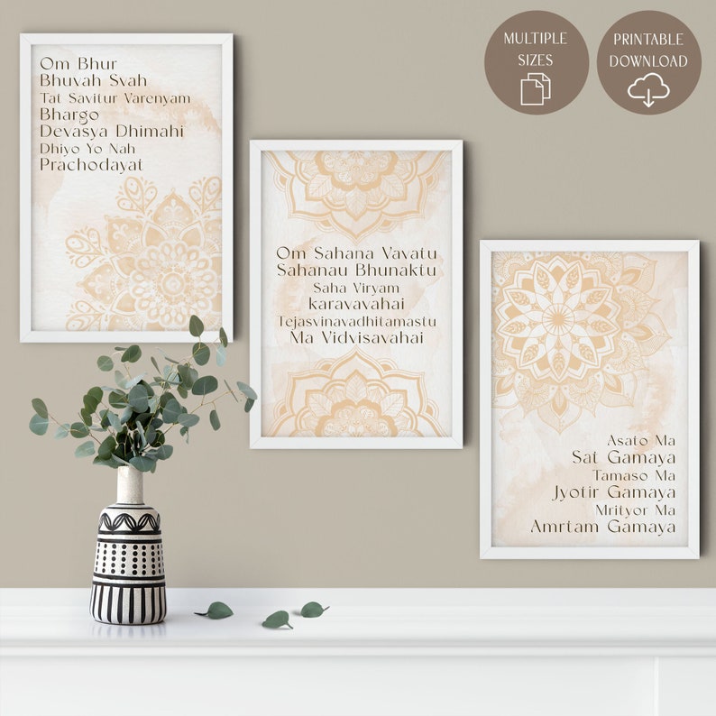 Sanskrit Mantras 3-piece Wall Art | 3-panel Yoga Wall Decoration ...