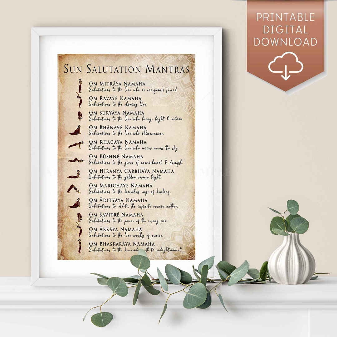 Sun Salutation Mantras Surya Namaskar Mantras Yoga Wall - Etsy