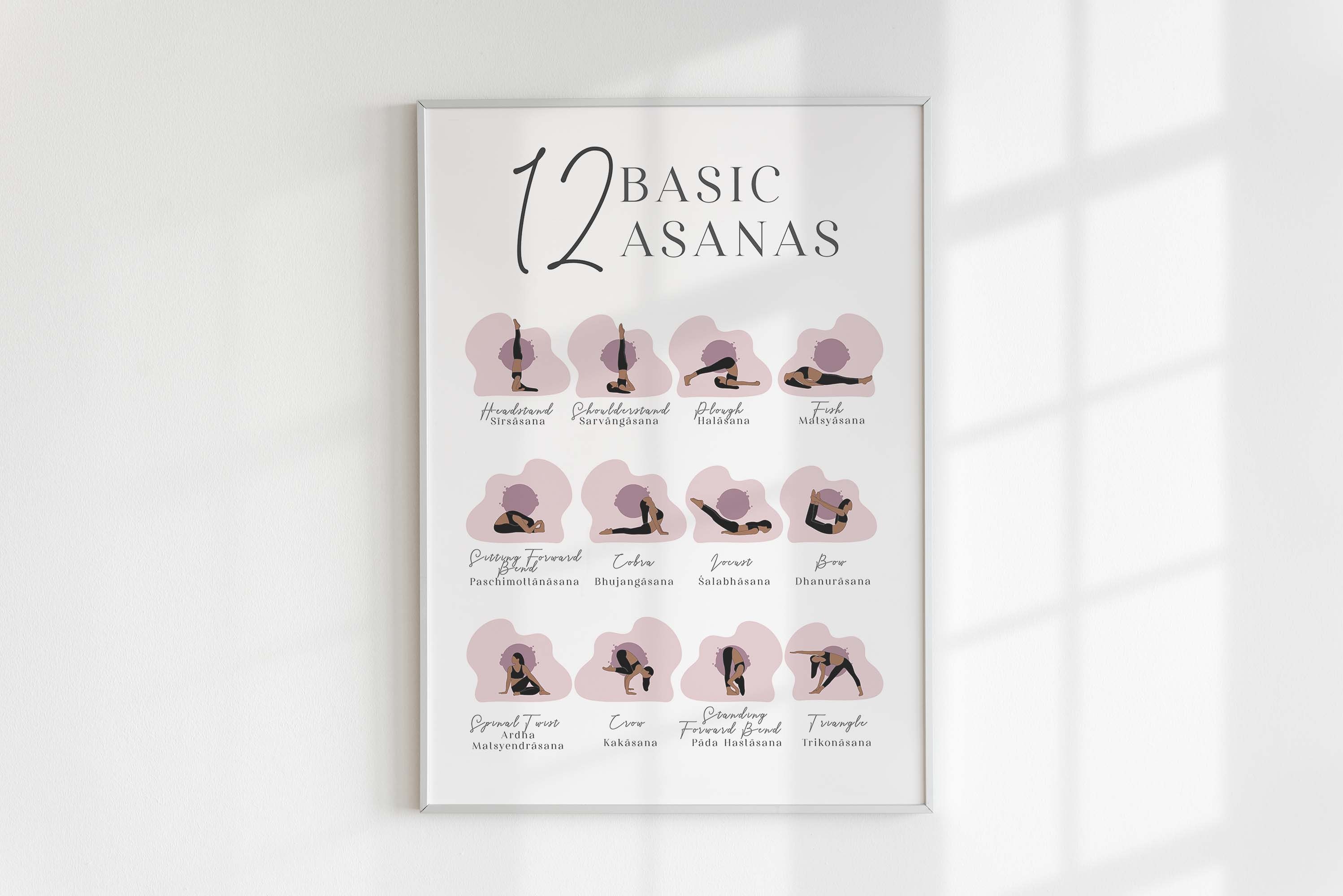 The 12 Basic Yoga Poses in English & Sanskrit With Illustrations | Yoga ...