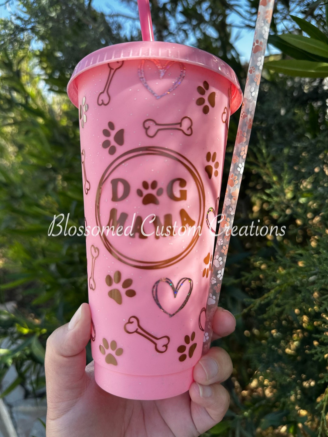 Dog Mama| Paws| Hearts| Bones| Personalized| Reusable| Cold Cup| 24oz ...