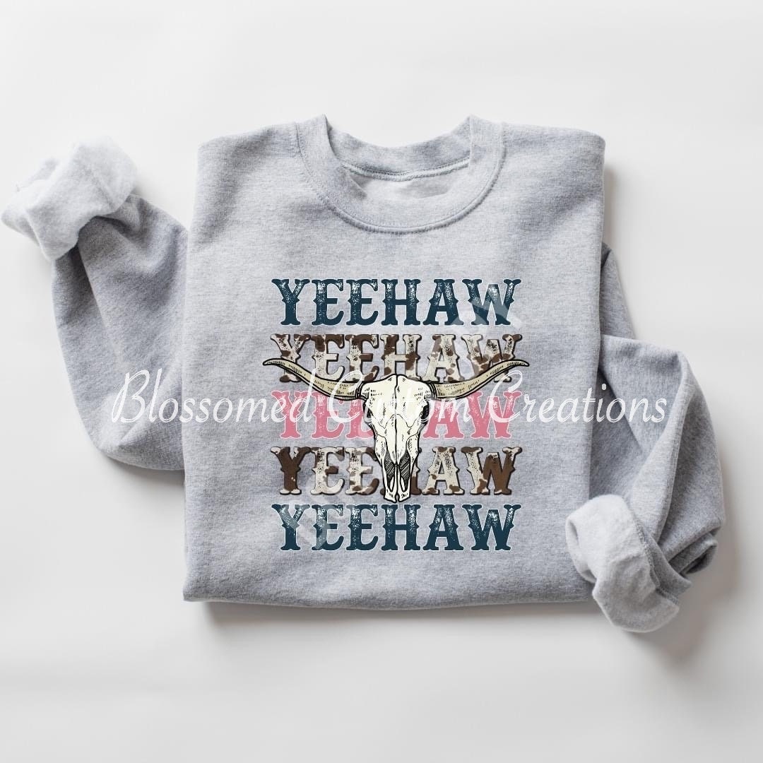 Yeehaw| Bull| Horns| Stacked| Unisex| Women| T-shirt| Tee| Crewneck ...