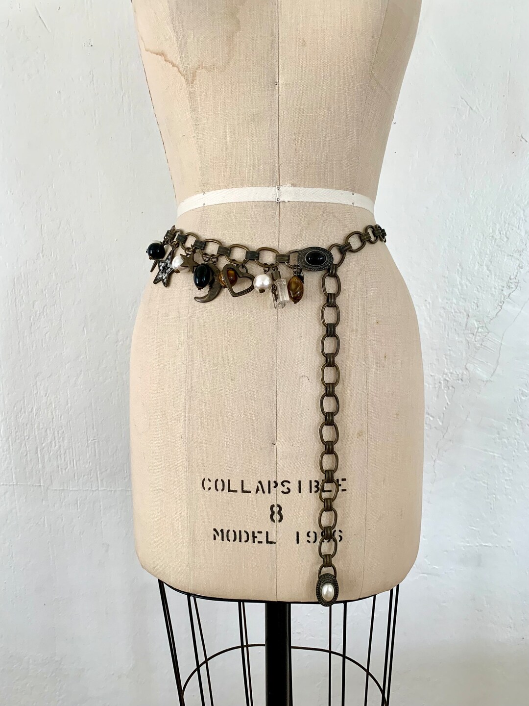 Vintage Express Chunky Charms Link Belt Adjustable, Moon, Stars, Pearls, Perfume Bottles - Etsy