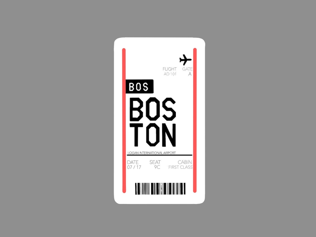 Boston Airline Ticket Boarding Pass Travel Laptop Waterbottle - Etsy