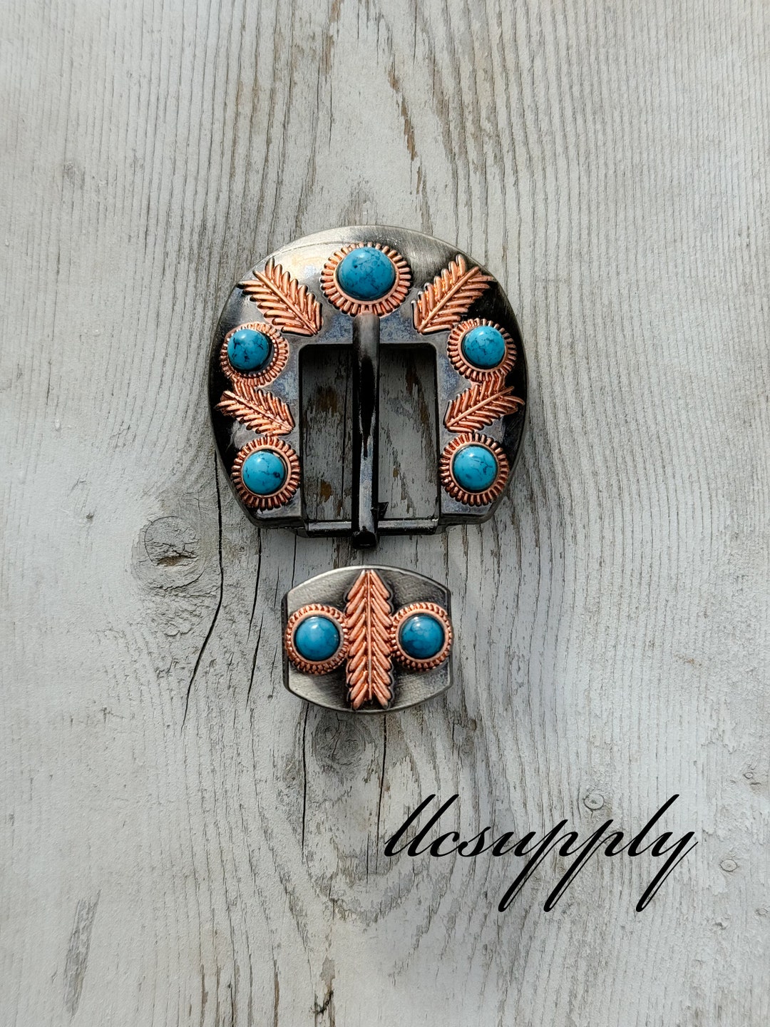 Turquoise & Copper Buckle With Keeper, Western Buckle, Headstall Buckle ...