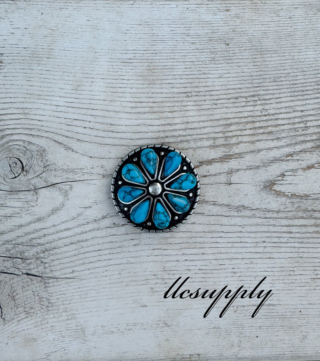 Turquoise Stone & Antique Silver Concho, Tack Making Hardware, Leather ...