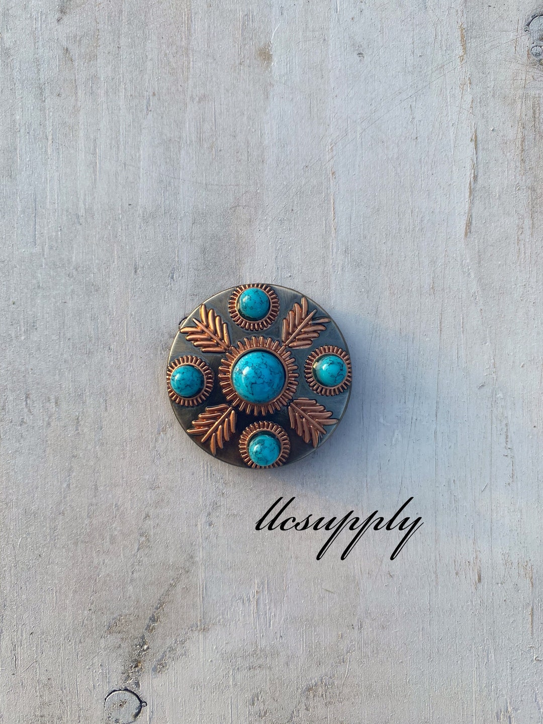 Copper & Turquoise Stone Concho, Replacement Concho, Round Concho, Tack ...