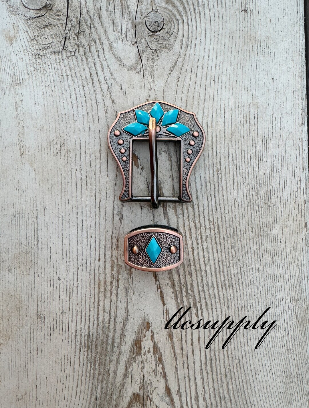 3/4" Copper & Turquoise Buckle W Keeper, Replacement Buckle, Tack ...
