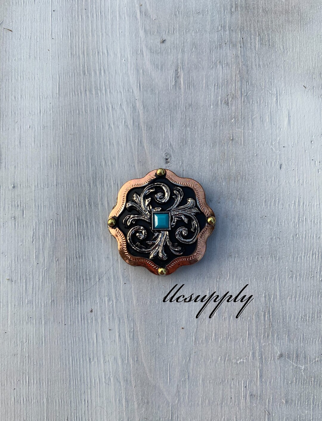 Antique Copper & Turquoise Concho, Western Concho, Tack Making Hardware ...