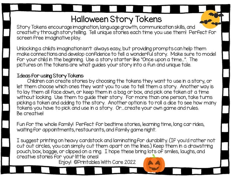 Story Tokens, Halloween Printable Games, Story Telling Printable, Story ...