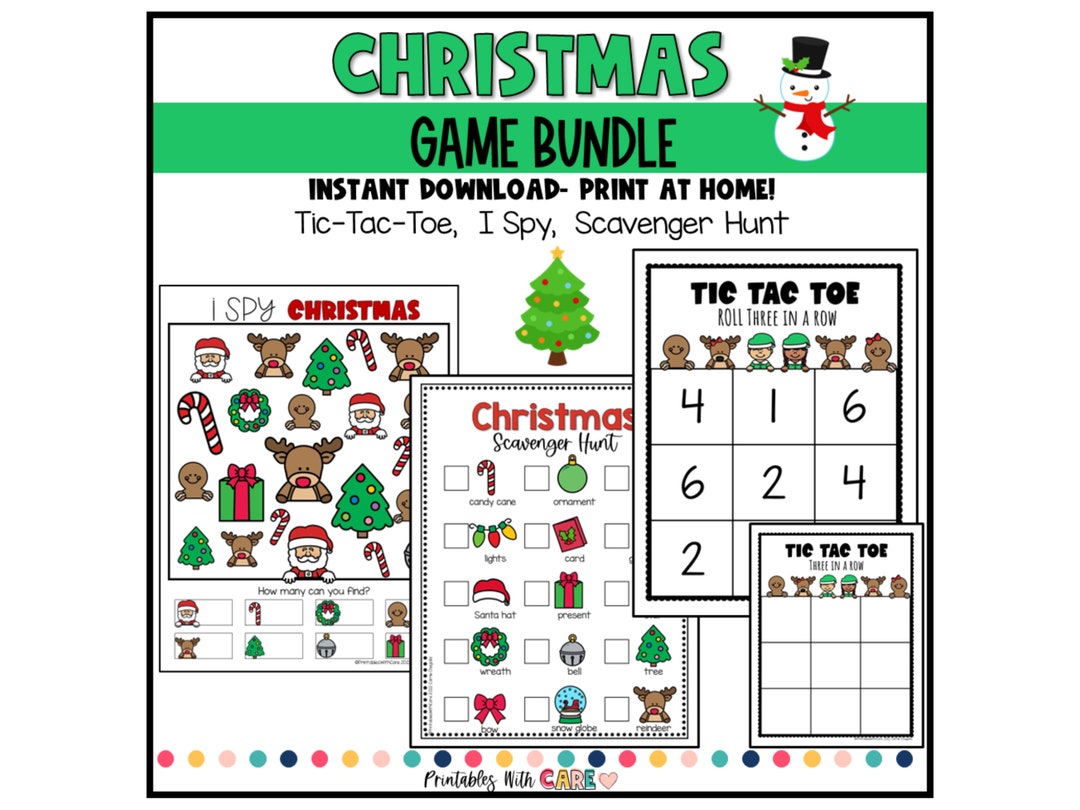 Kids Christmas Games Printable, Christmas I Spy, Tic Tac Toe, Christmas ...