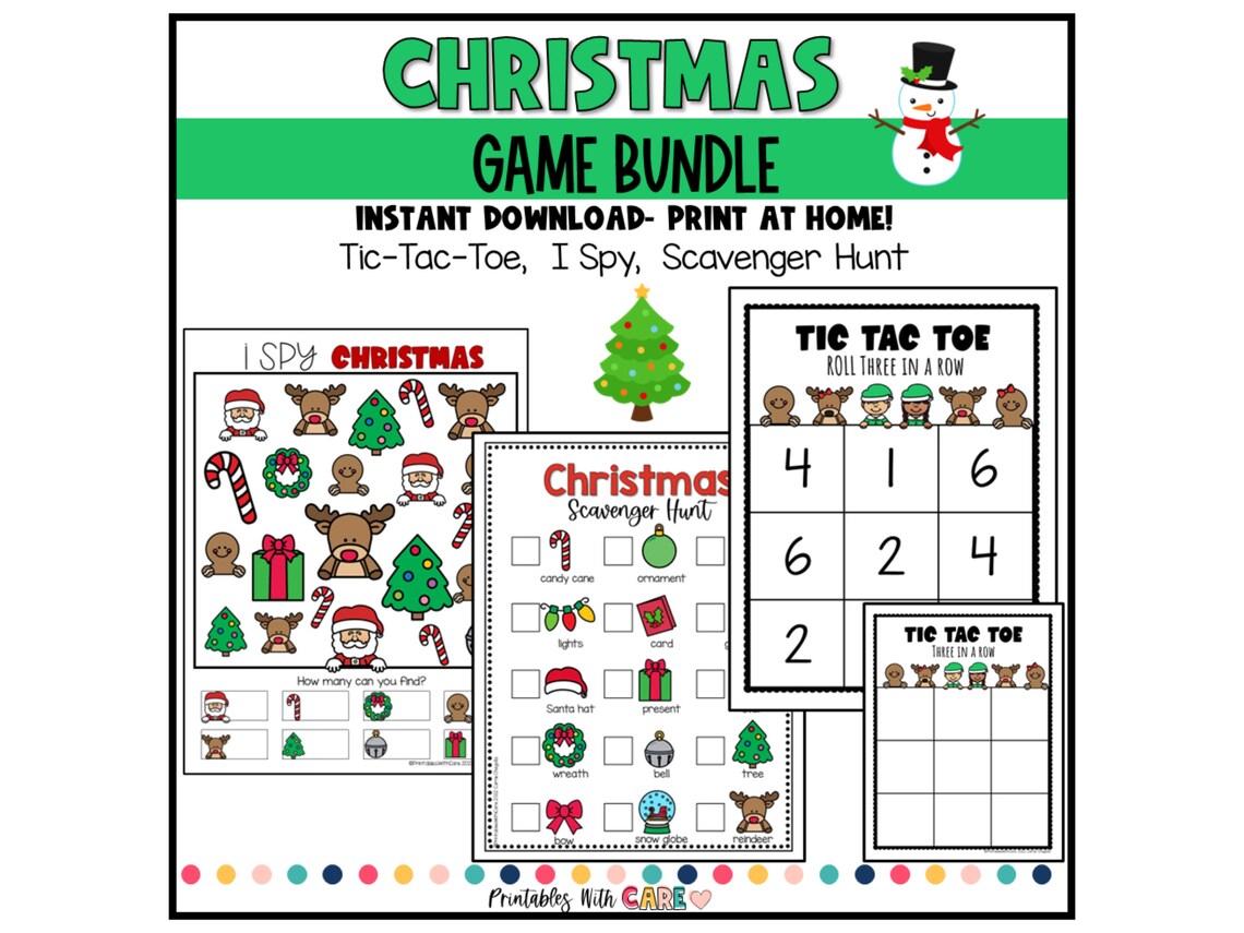 Kids Christmas Games Printable, Christmas I Spy, Tic Tac Toe, Christmas ...