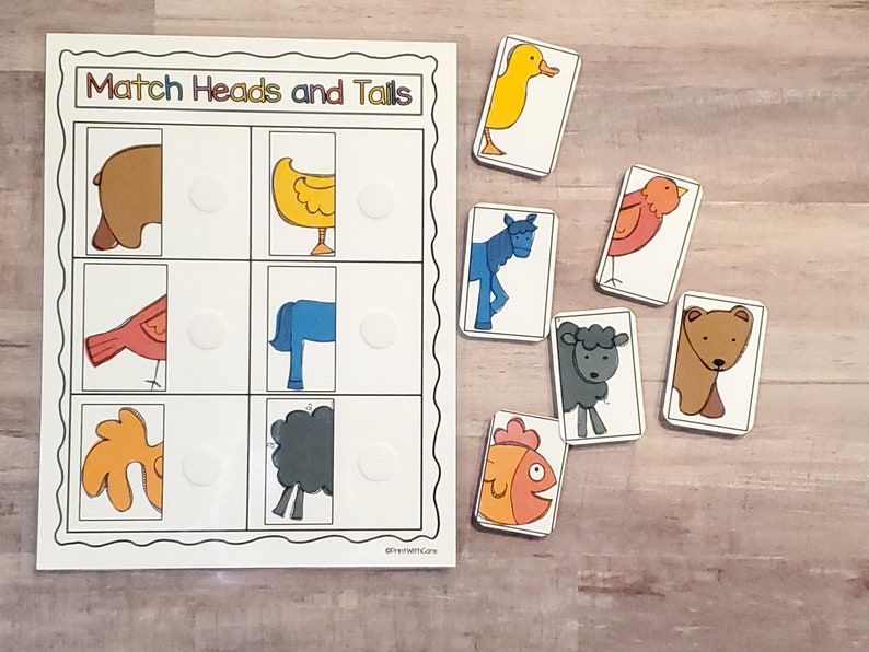 Learning Colors, Heads and Tails Puzzle, Printable, Preschool Activity ...