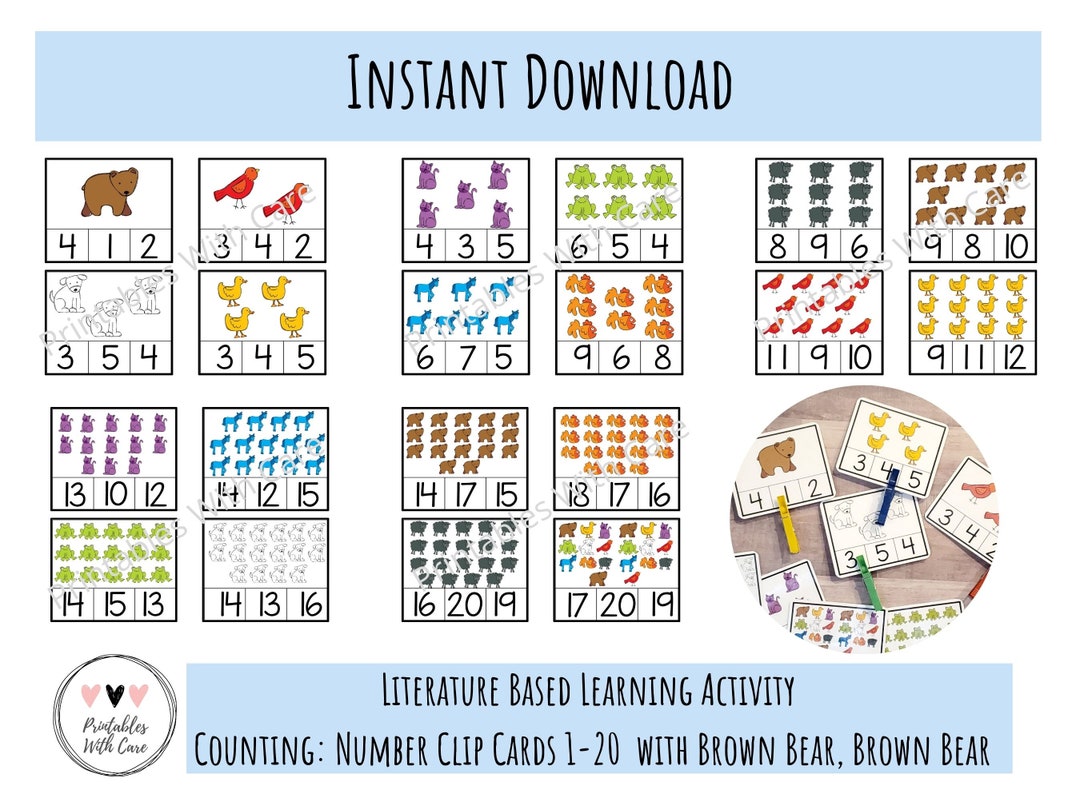 Learning Numbers, Counting 1-20, Clip Cards, Printable, Preschool ...