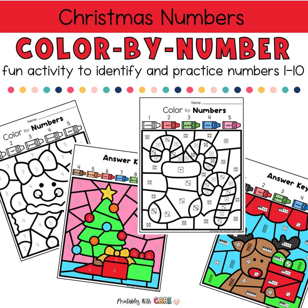 Christmas Color by Number Printable, Color by Code Numbers 1-10 ...