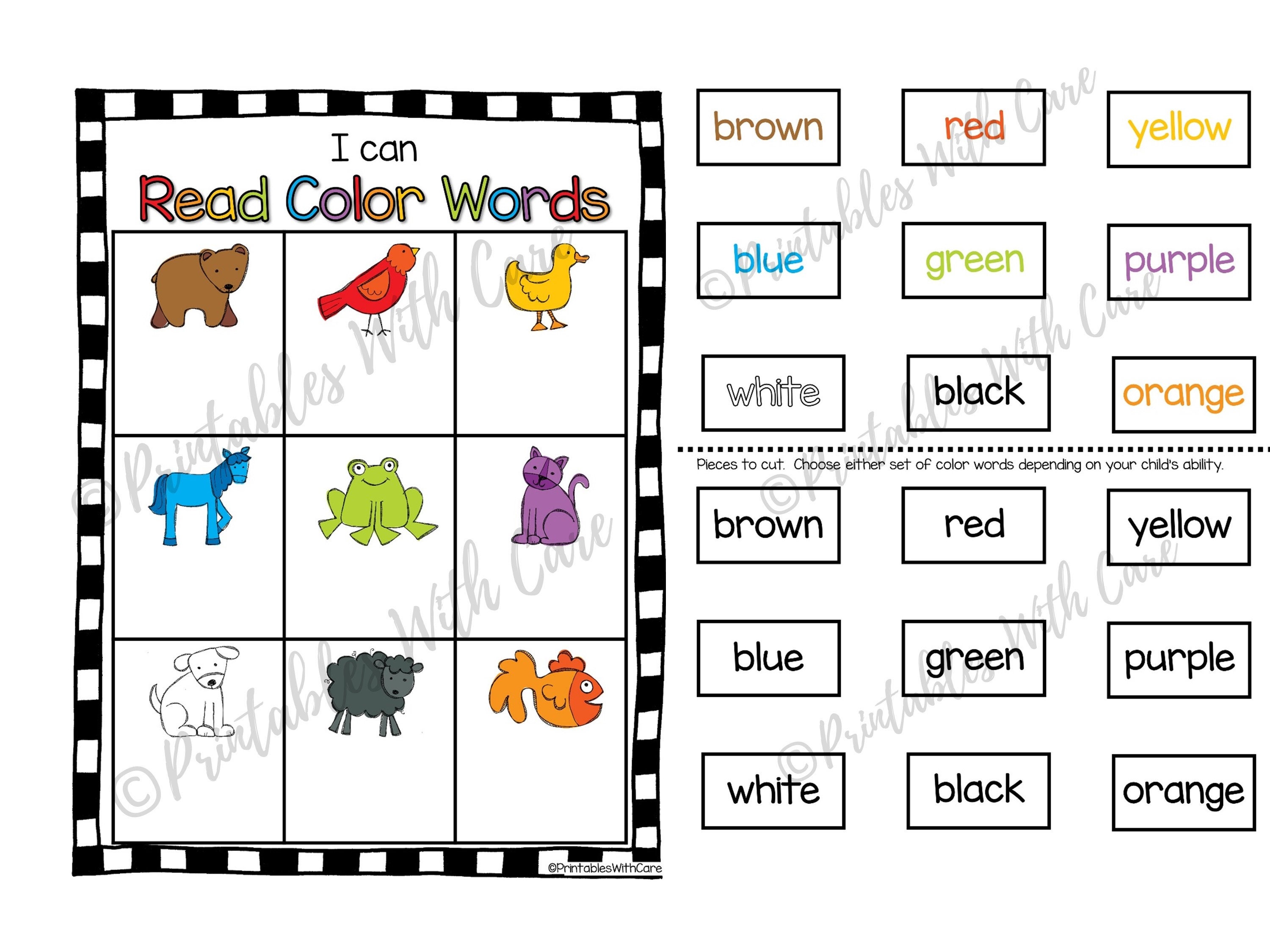 Learning Color Words, Printable, Preschool Learning Activity, Toddler ...