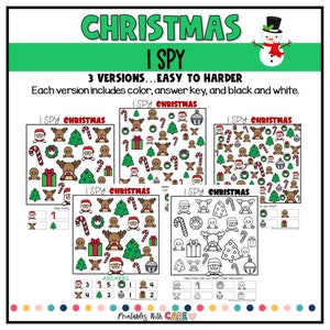 Kids Christmas Games Printable, Christmas I Spy, Tic Tac Toe, Christmas ...
