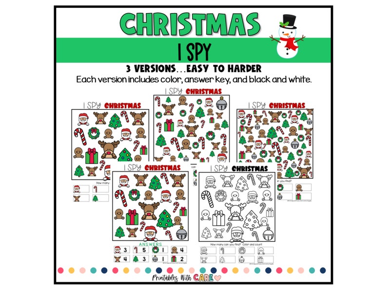 Kids Christmas Games Printable, Christmas I Spy, Tic Tac Toe, Christmas ...