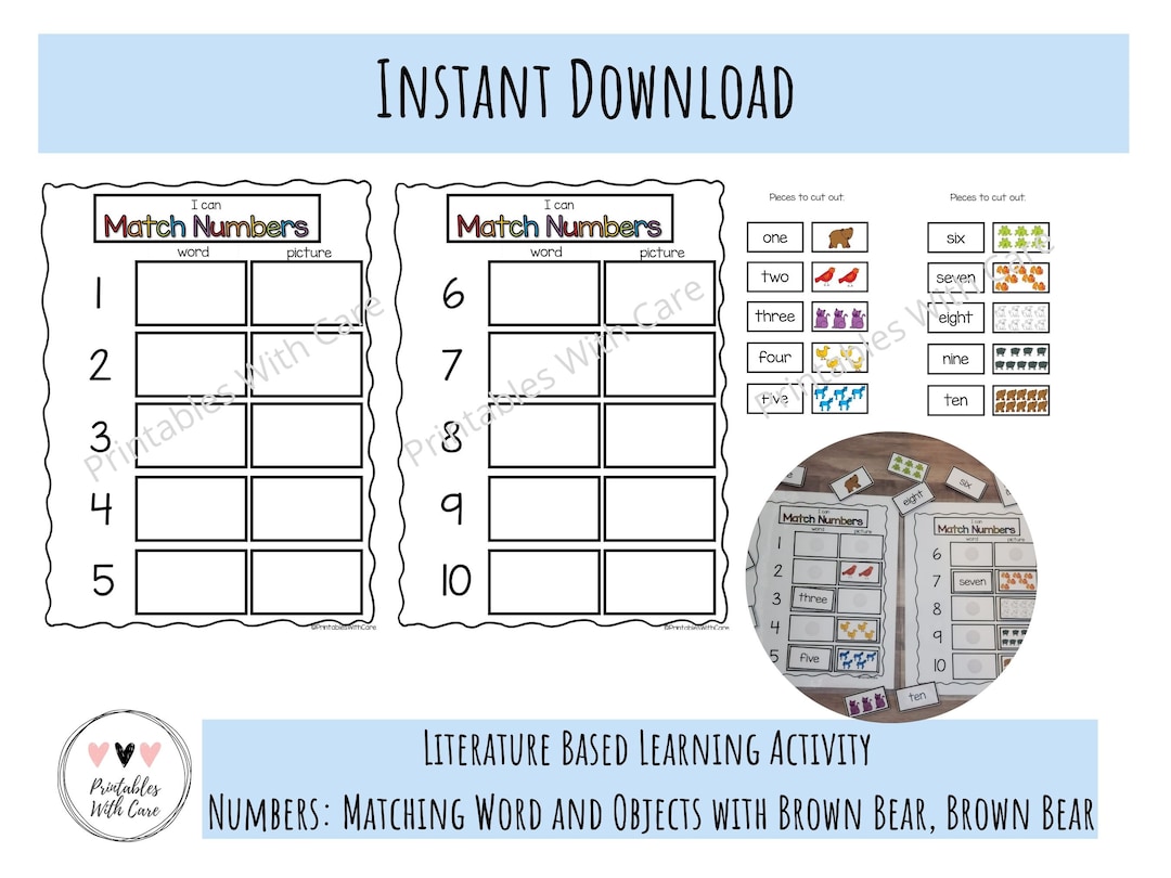Learning Numbers Count Match Number/word/pictures Math - Etsy
