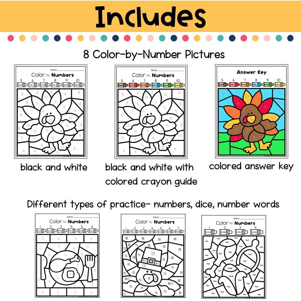 Thanksgiving Color by Number Printable, Color by Code Numbers 1-10 ...