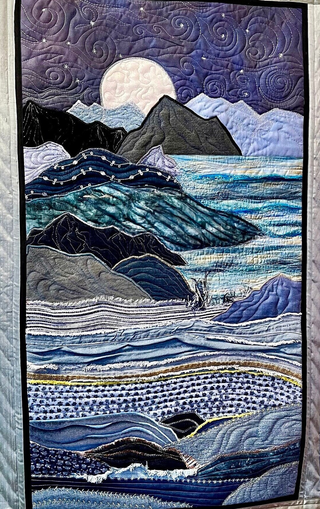 Study in Textures Large Landscape Art Quilt, Denim, Velvet, Corduroy ...