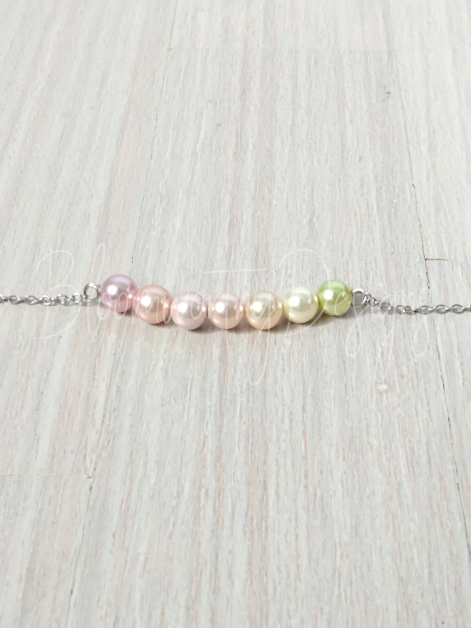 Shell Pearl Bracelet Pastel Ombre Pearl Bar Jewelry Pink Green - Etsy