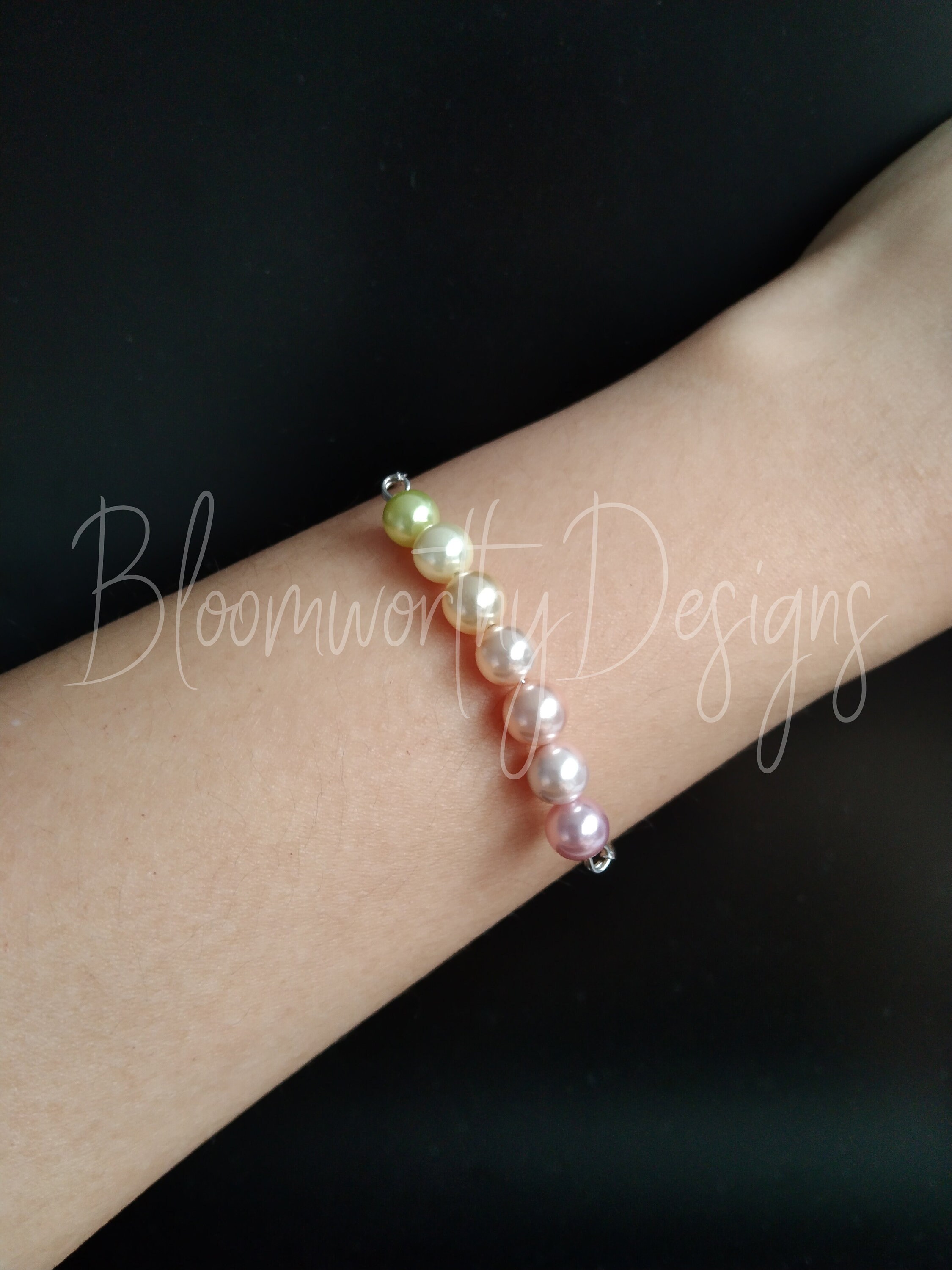 Shell Pearl Bracelet Pastel Ombre Pearl Bar Jewelry Pink Green - Etsy
