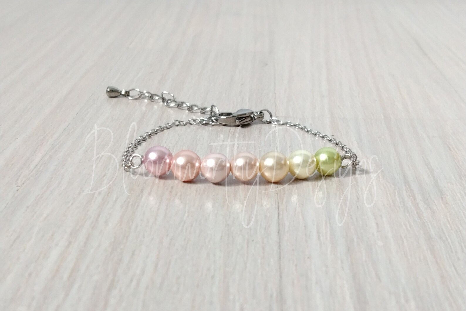 Shell Pearl Bracelet Pastel Ombre Pearl Bar Jewelry Pink Green - Etsy