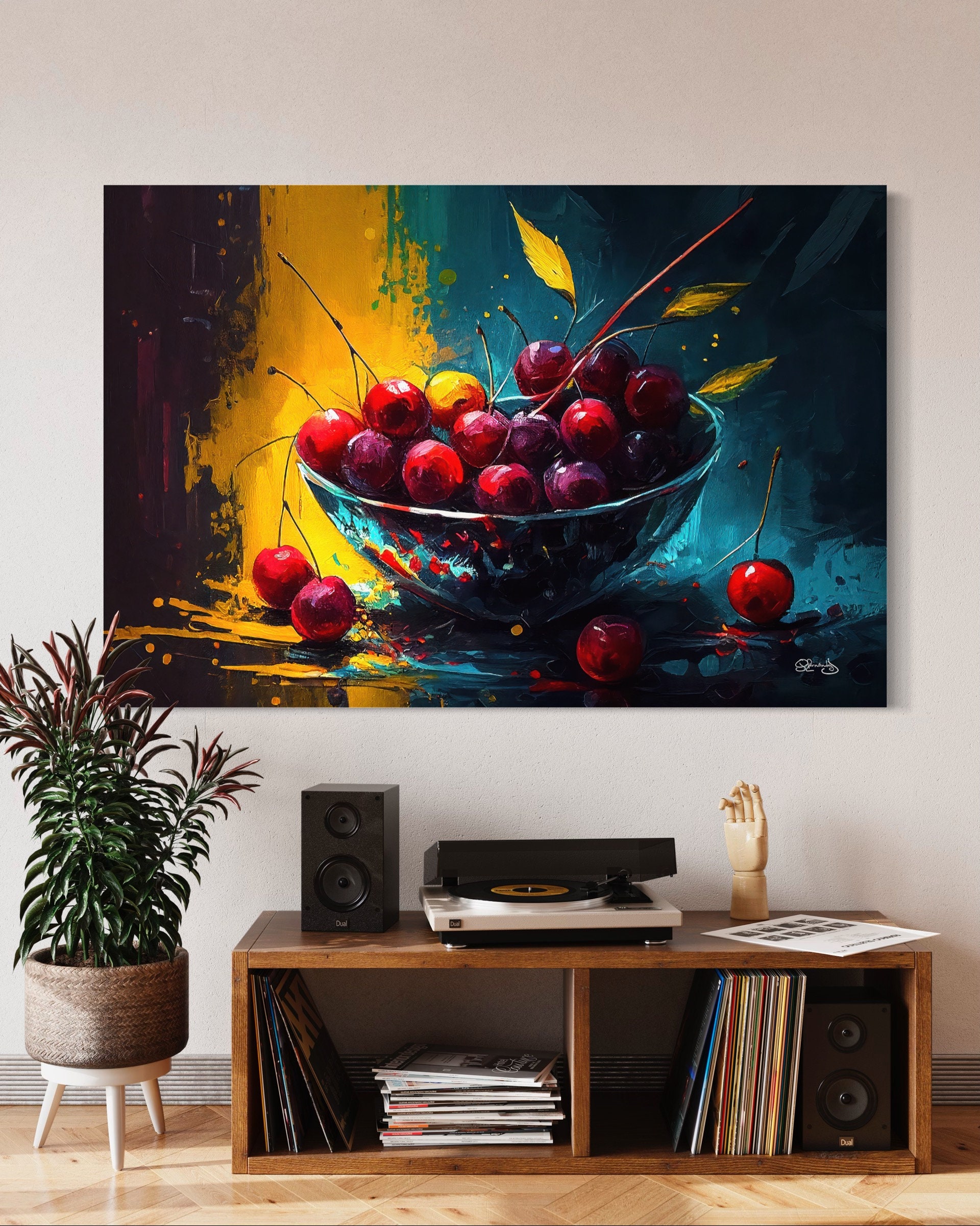 Still Life Cherries Artwork With an Oil Painting Effect, Abstract ...