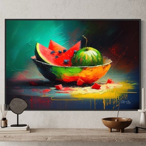 Still Life Watermelon Artwork With an Oil Painting Effect, Abstract ...