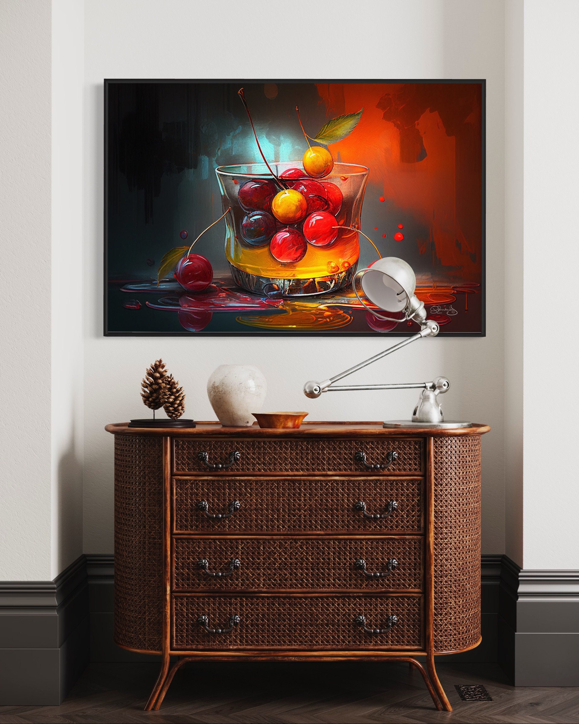 Still Life Cherries Artwork With an Oil Painting Effect, Abstract ...