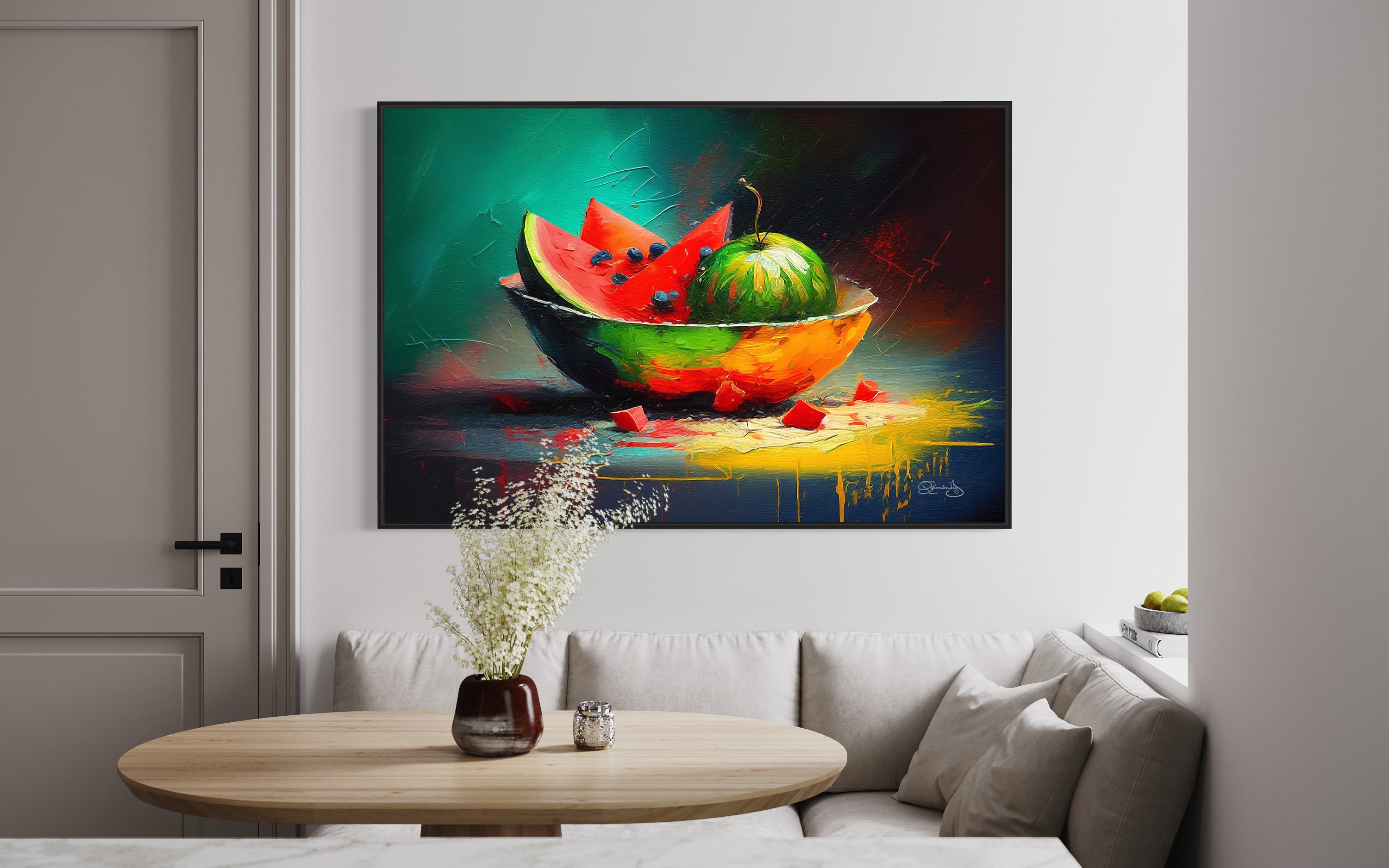 Still Life Watermelon Artwork With an Oil Painting Effect, Abstract ...