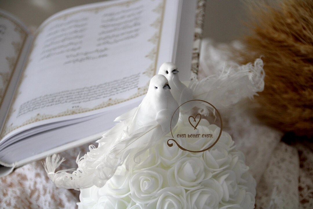 Handmade White Dove Set, Sparkle Fur Decoration, Sofreh Aghd Decor - Etsy