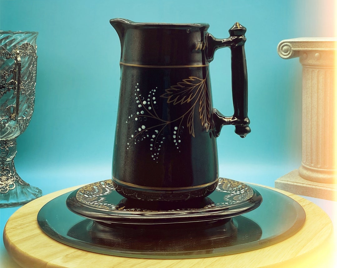 Antique Victorian Jug and Oval Shaped Stand Jackfield 1880' Black - Etsy