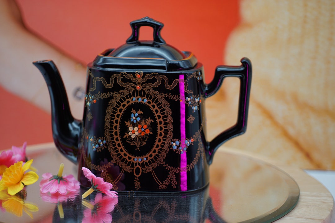 Antique Gibson’s Burslem Jackfield Jet Teapot With Sliding Lid - Etsy
