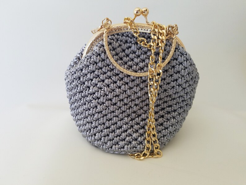 Kiss Clasp Crochet Handbag, Kiss Lock Chain Cross Body Bag, Handmade ...