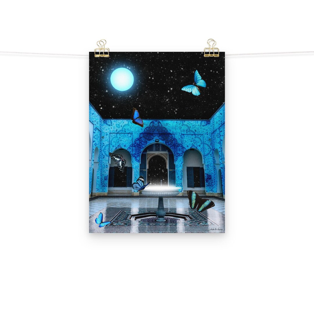 Ice Blue Mosque Art Print: Surreal Space Butterflies Poster - Etsy